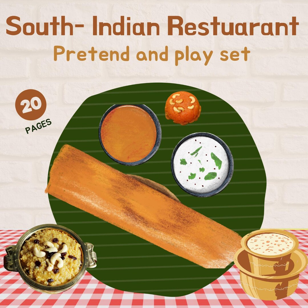 South Indian Restuarant Pretend Play Sets for Kids, Printable Play Kits ...