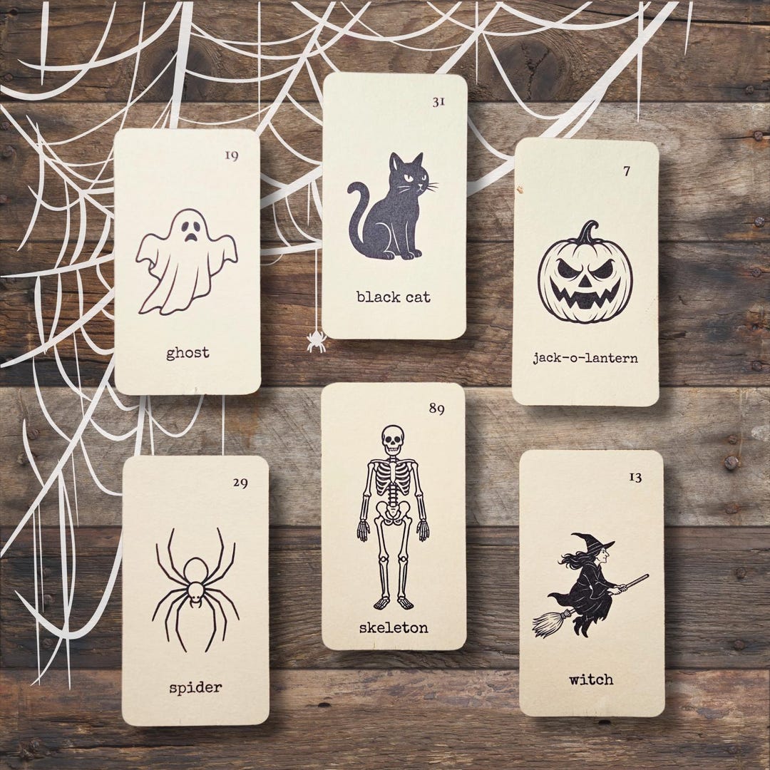 Handmade Vintage Halloween Flashcards – Ghost, Witch, Black Cat ...
