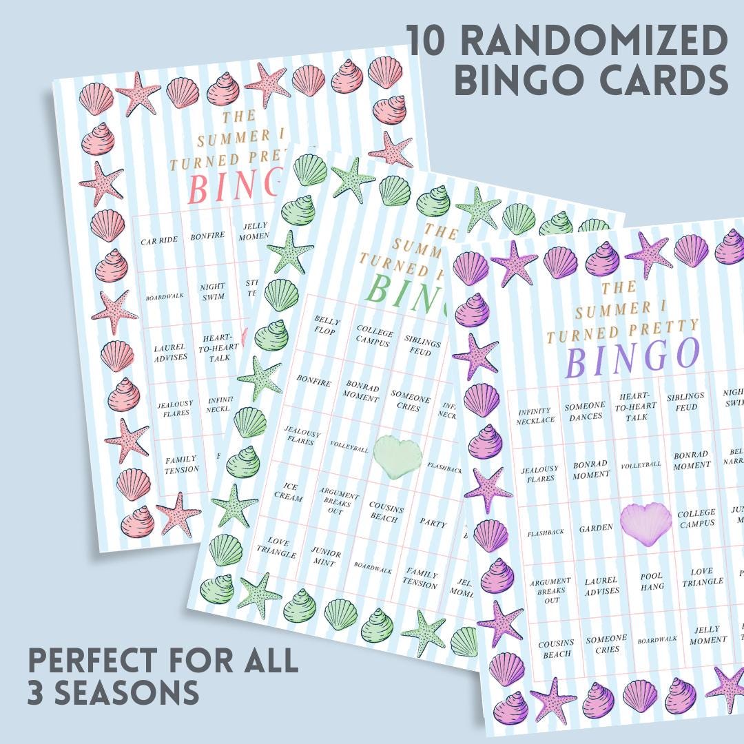 The Summer I Turned Pretty Bingo Game, Digital Download, TV Theme, 10 ...