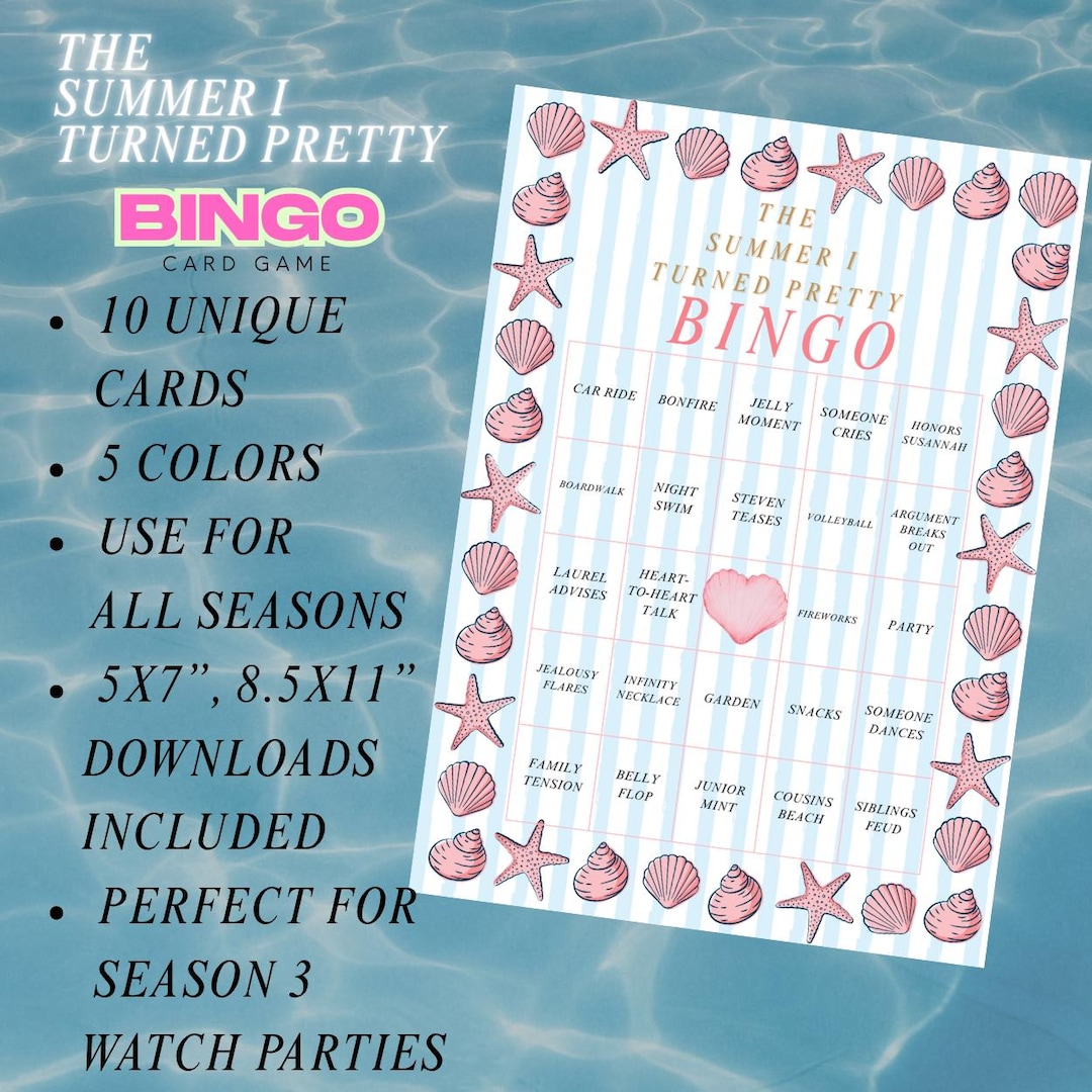 The Summer I Turned Pretty Bingo Game, Digital Download, TV Theme, 10 ...