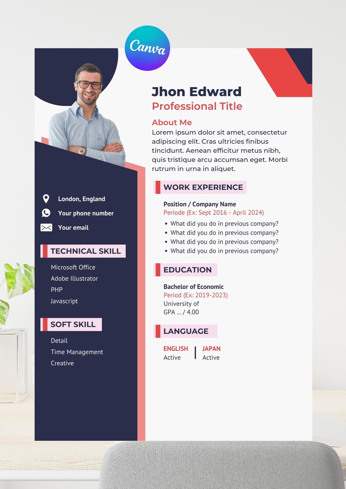 CV Template, Resume With Photo, Curriculum Vitae, Reference Template ...