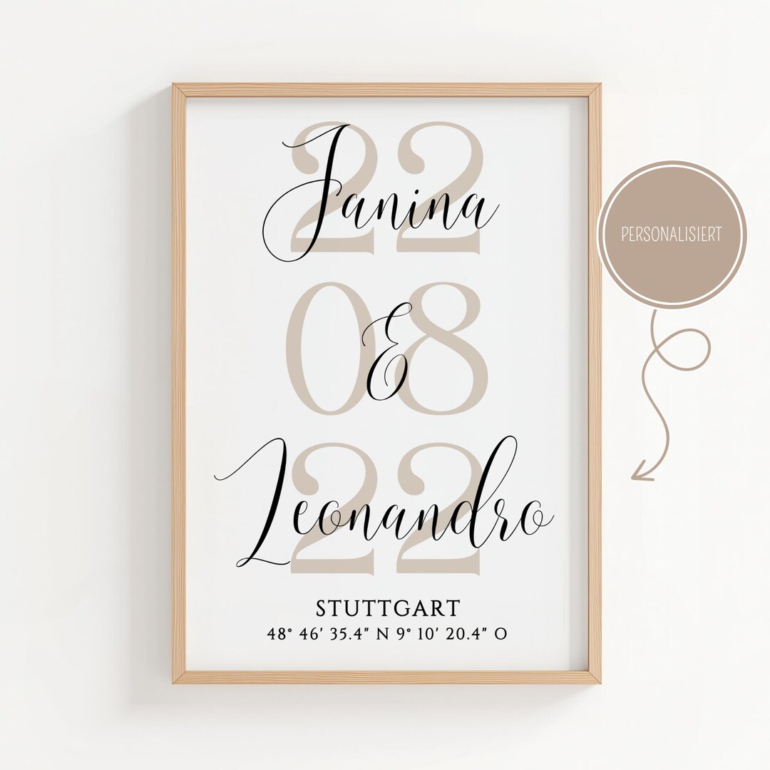 Personalized Couple Poster With Names, Date and Coordinates | Wedding ...