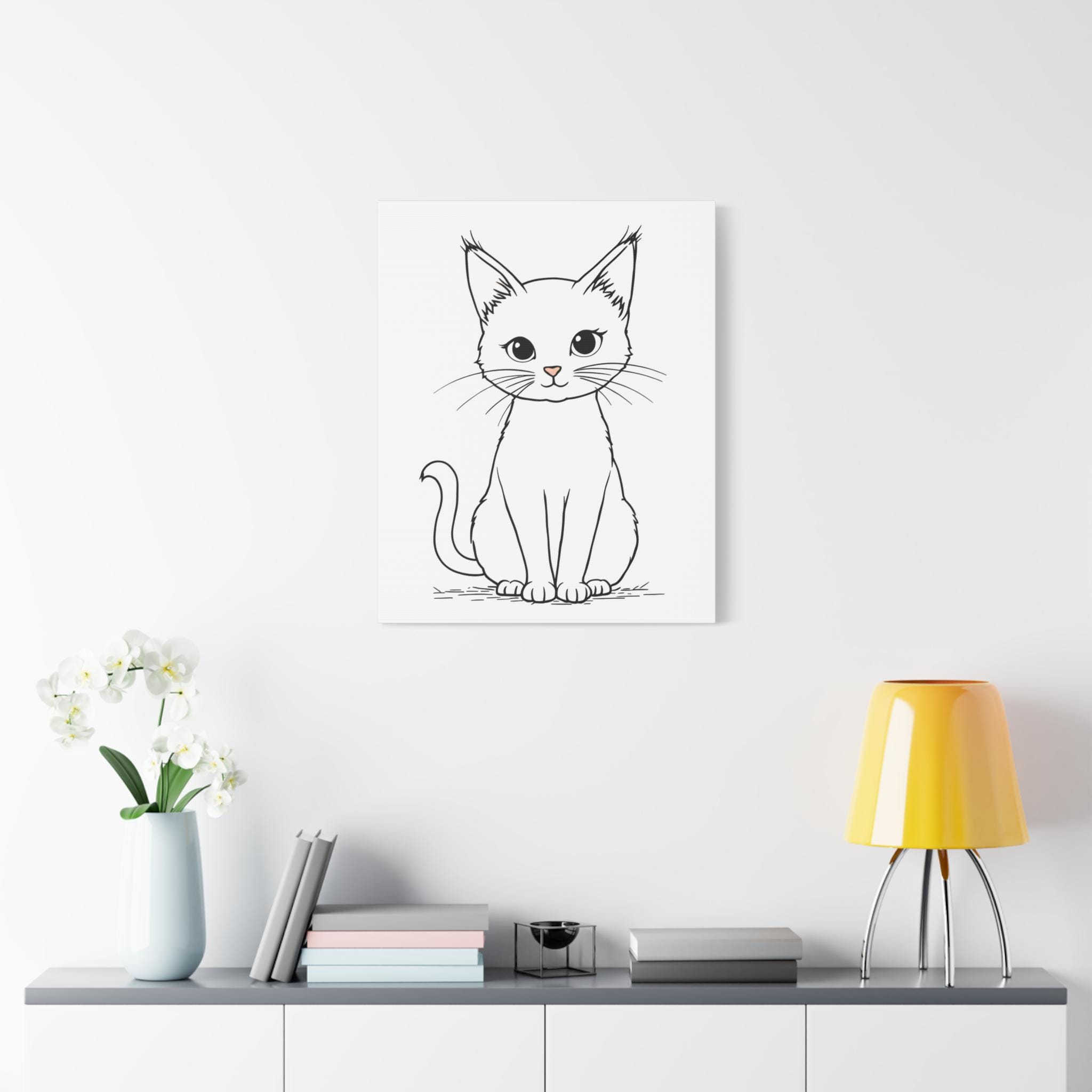 Simple Cute Kitten Art, Canvas Wall Art, Cat Lover Gift, Animal Outline ...