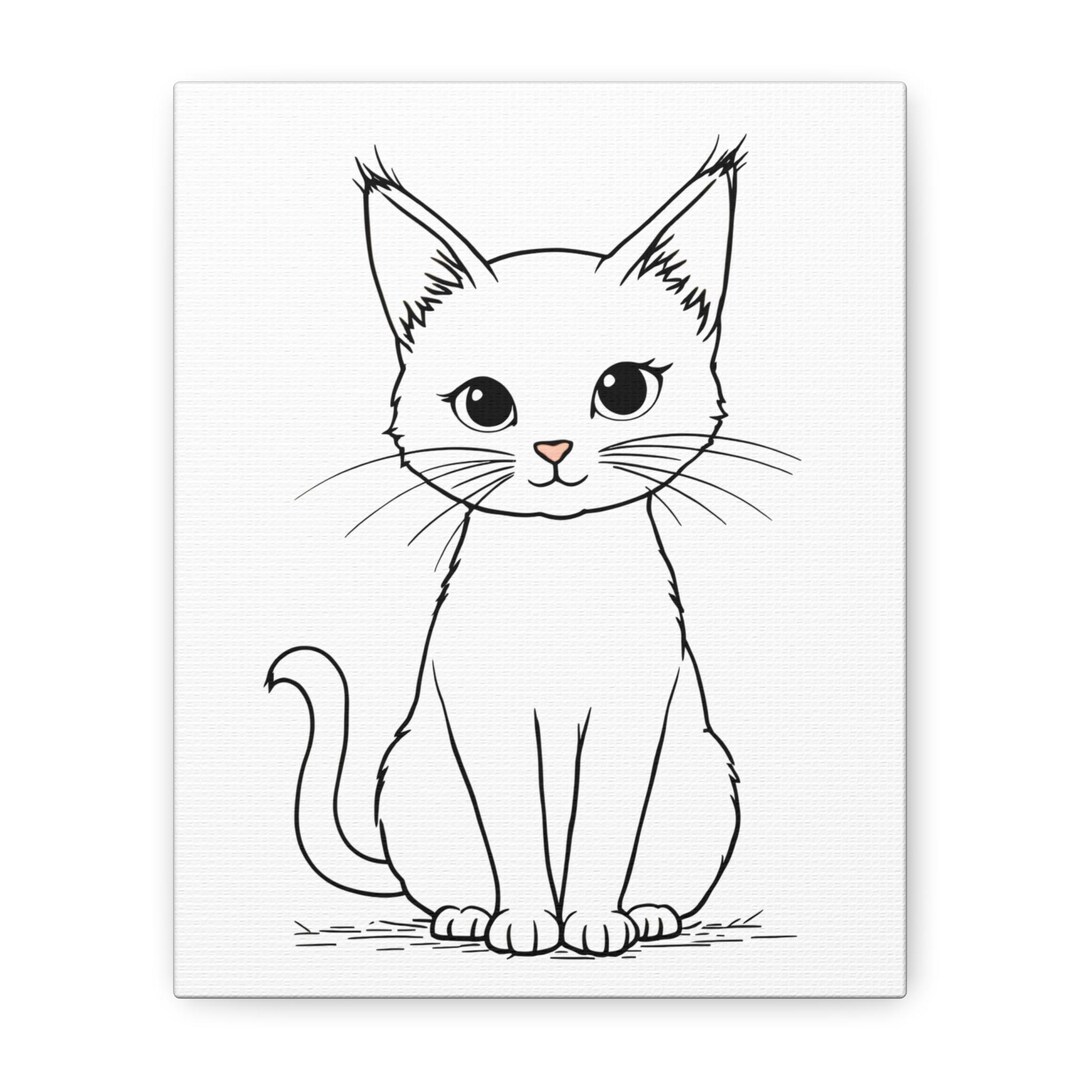 Simple Cute Kitten Art, Canvas Wall Art, Cat Lover Gift, Animal Outline ...