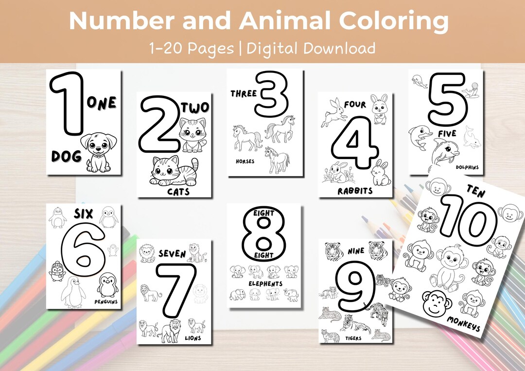20 Numbers and 20 Cute Animals | Number Animal Coloring Pages ...