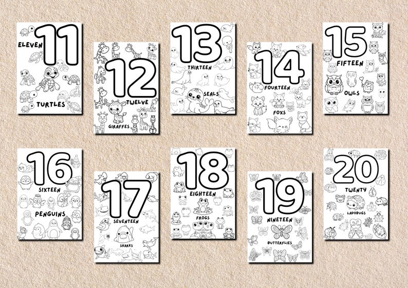 20 Numbers and 20 Cute Animals | Number Animal Coloring Pages ...