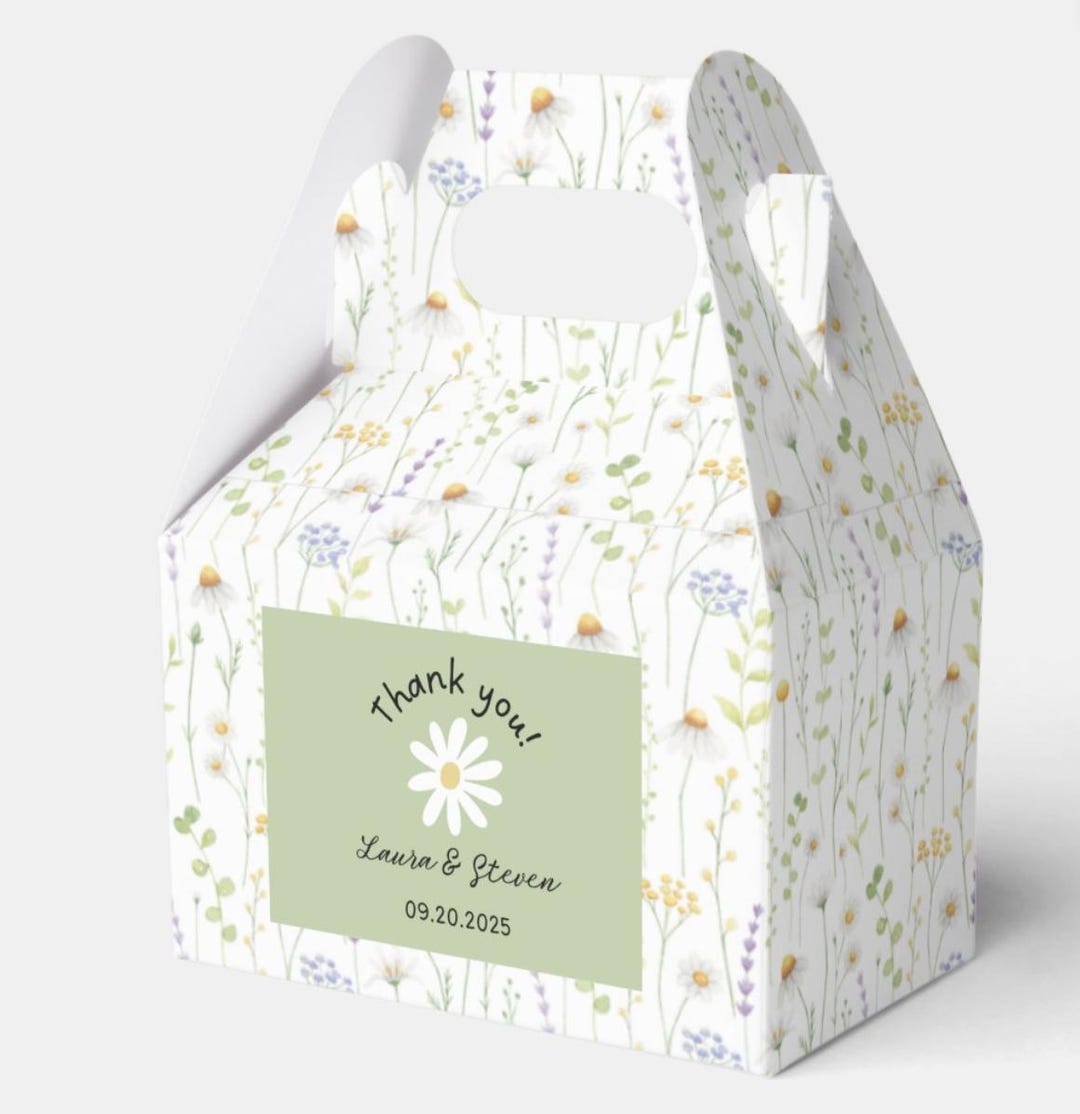 Set of 50 Wildflower Wedding Favor Boxes – Personalized Daisy Gable ...