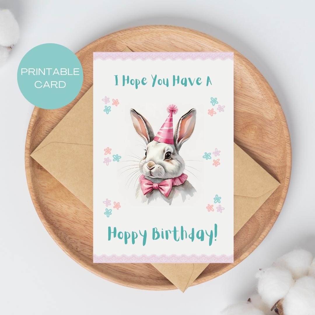 Hoppy Birthday Card | Funny Bunny Birthday Printable | Cute Rabbit Pun ...