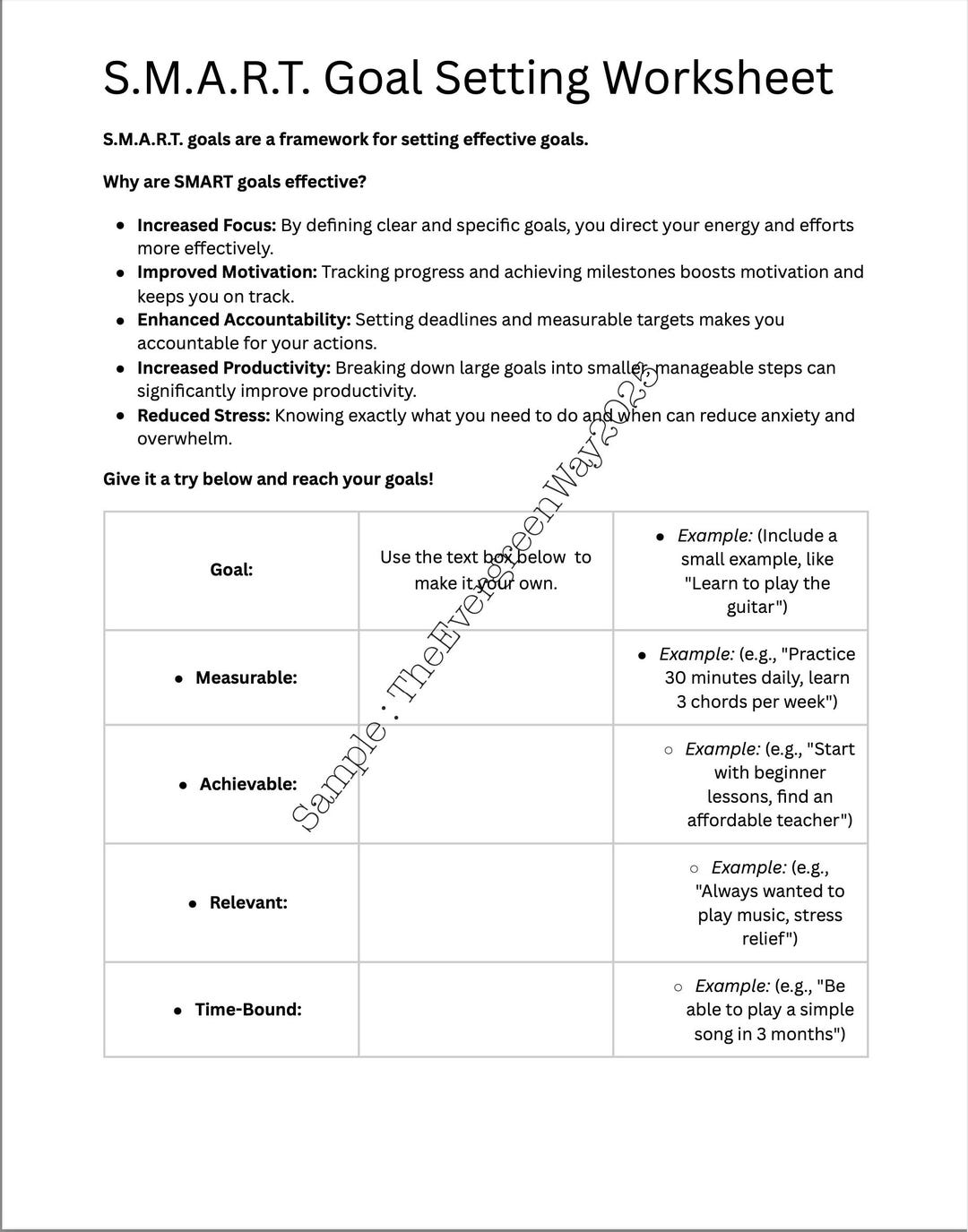 S.M.A.R.T. Goal Setting Worksheet - Etsy