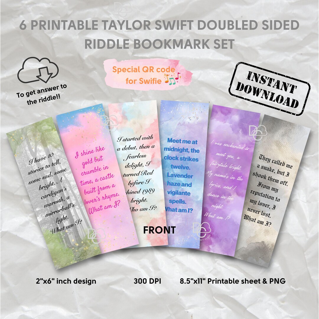 Taylor Swift Printable Bookmark Riddle Bookmark Taylor Swift Bookmark ...