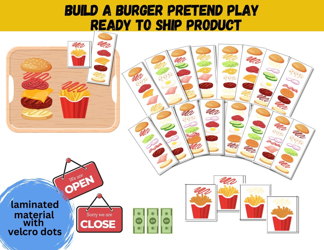 Build a Burger & Fries Pretend Play - Physical Item Ready to Ship - Etsy