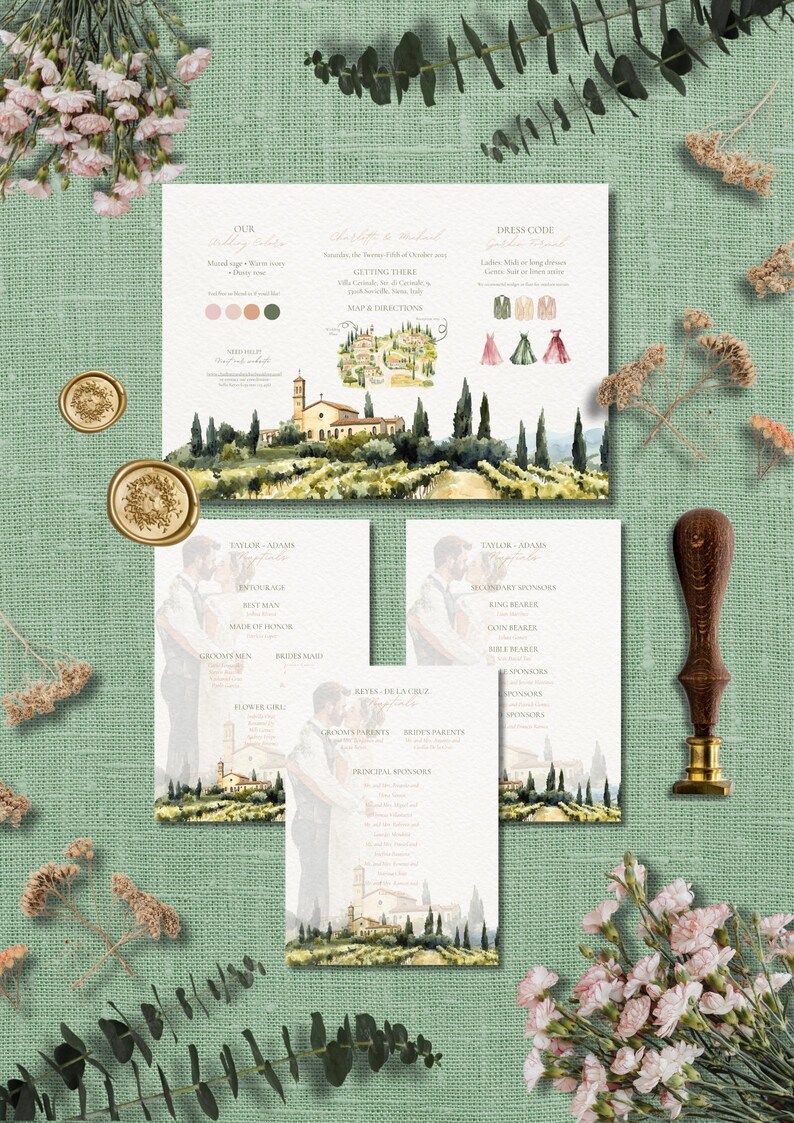 Romantic, European Wedding Invitation Set | Canva Editable Digital ...