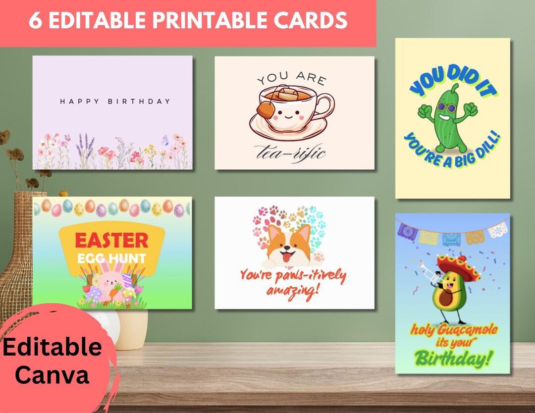 Bundle of 6 Editable Printable Greeting Cards With DIY Envelope Canva ...