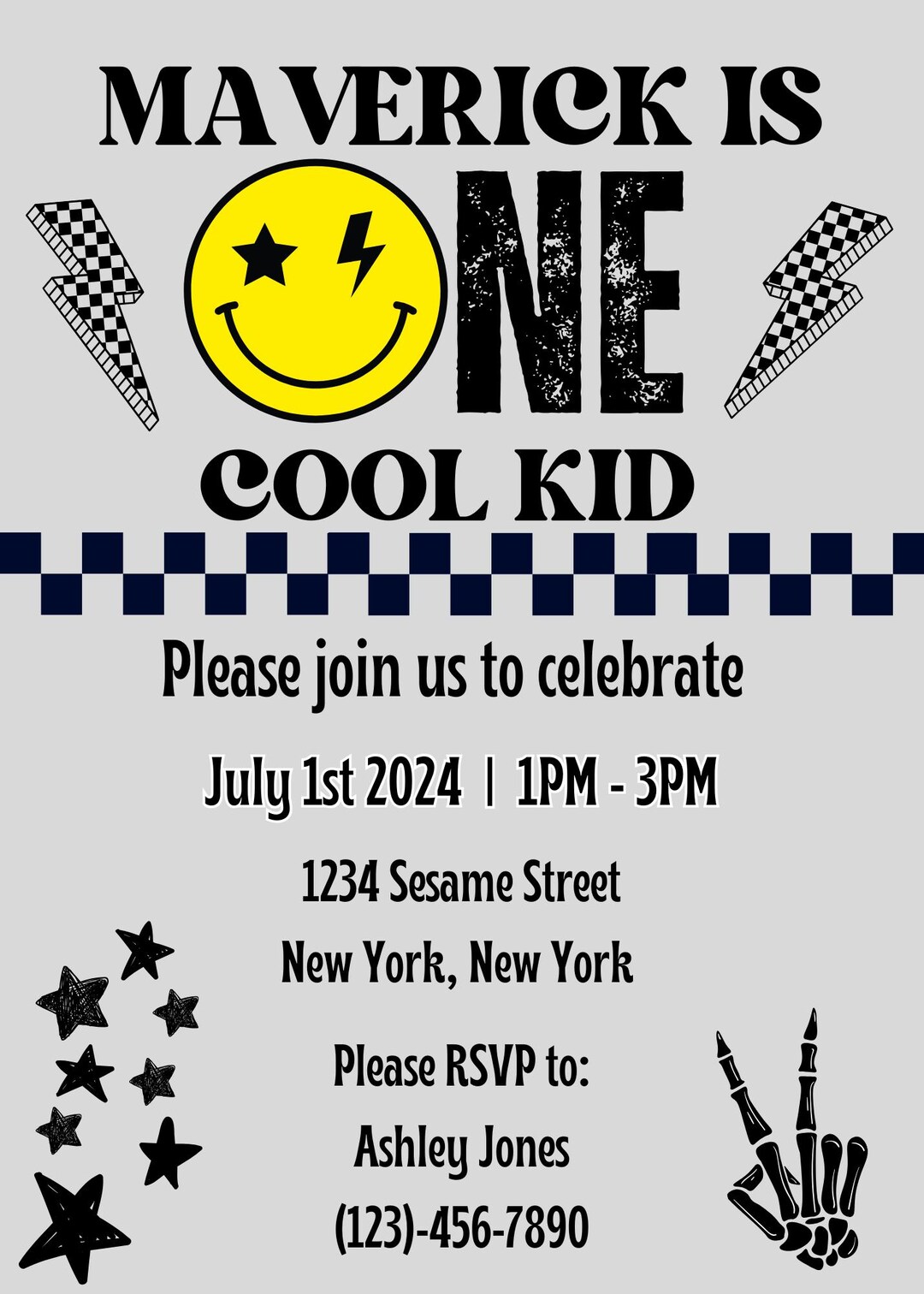 ONE Cool Kid Birthday Invitation - Etsy