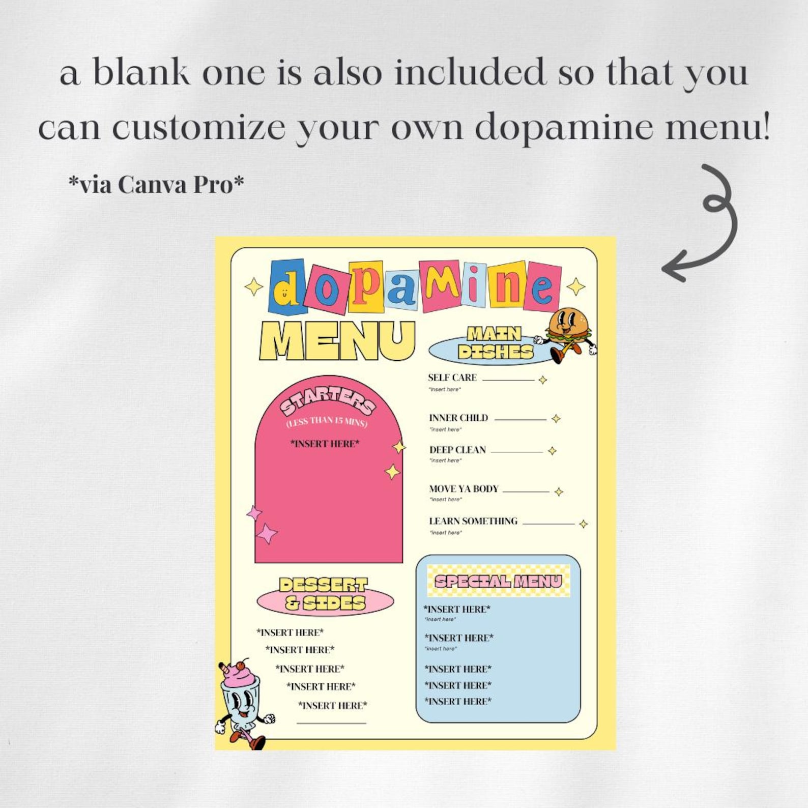 Cute Dopamine Menu Digital Print (editable Template) - Etsy