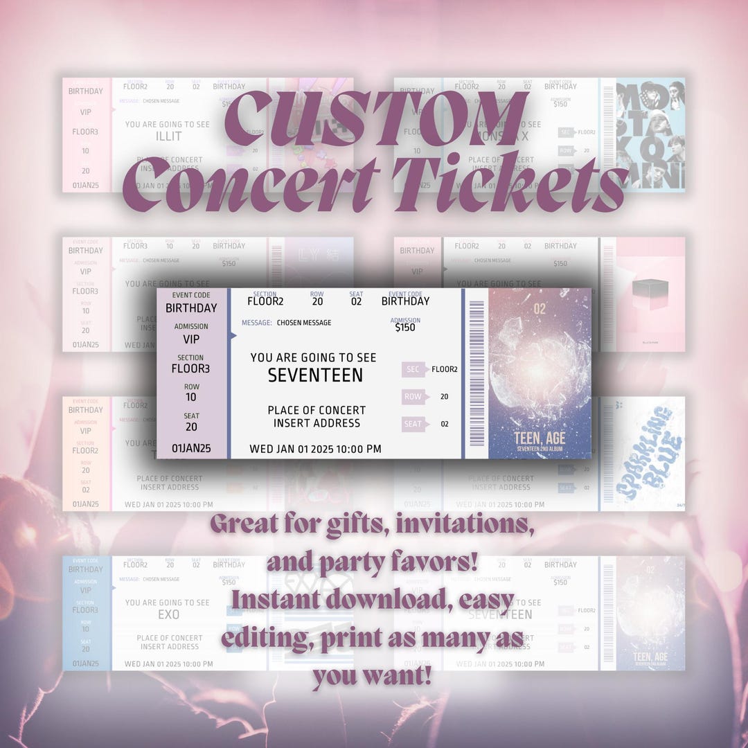 Editable SEVENTEEN Concert Ticket Gift for Kpop Fan Custom Concert ...