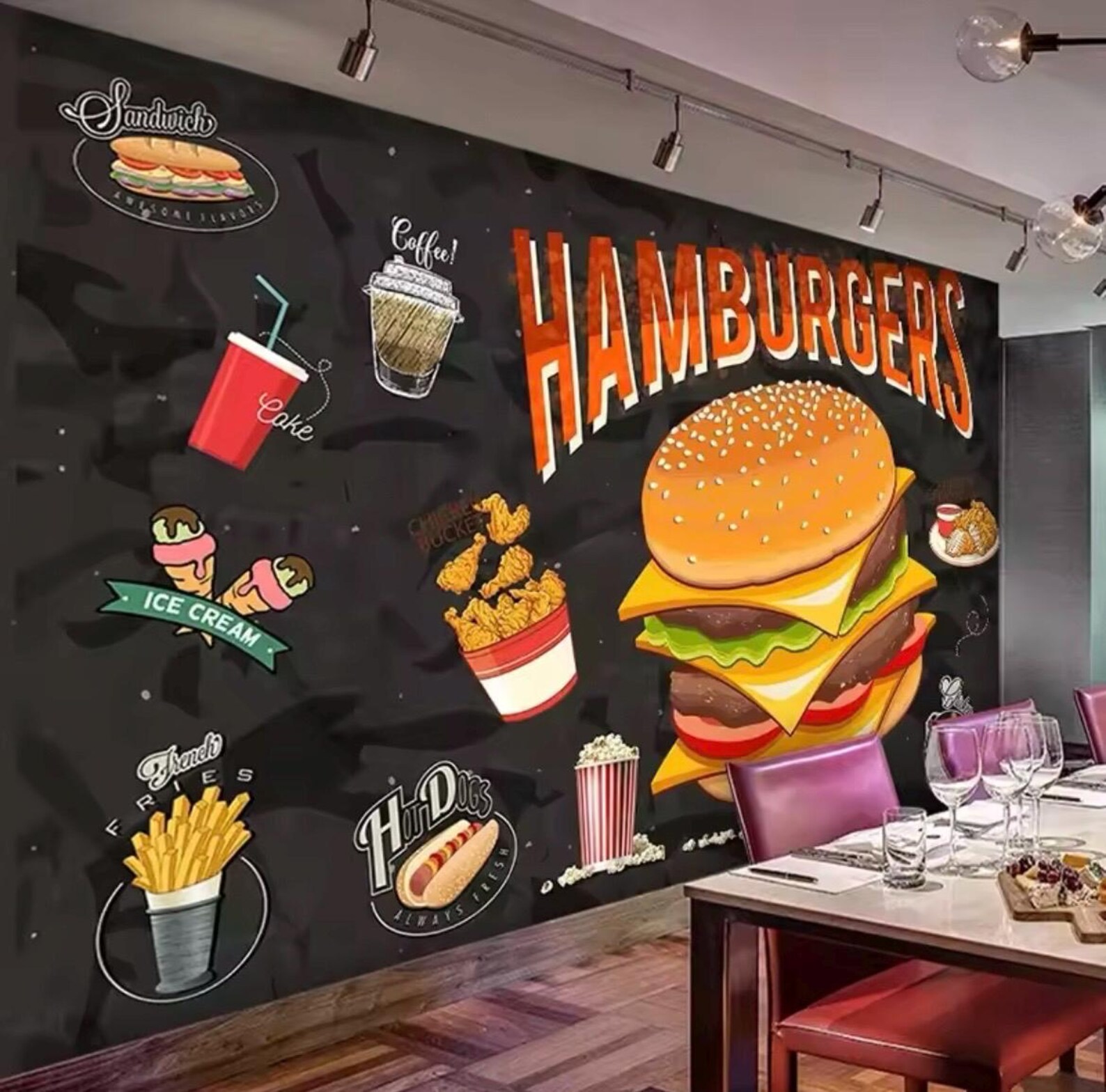 Restaurant Wall Mural, Food Wall Mural, Cafe Wallpaper, Takeaway ...