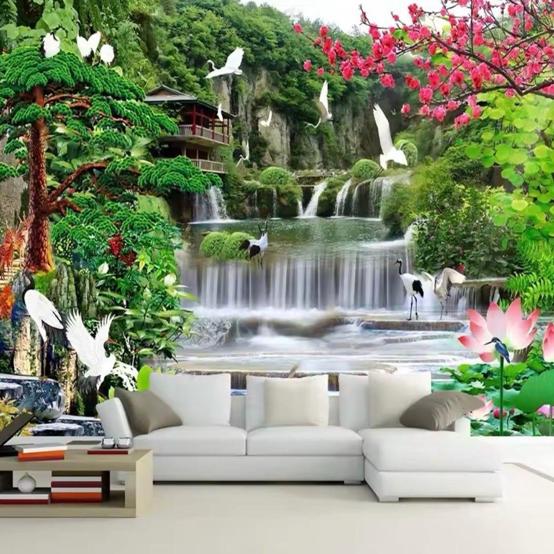 Waterfall Wall Mural, Waterfall Wallpaper, Garden Wall Mural, Landscape ...