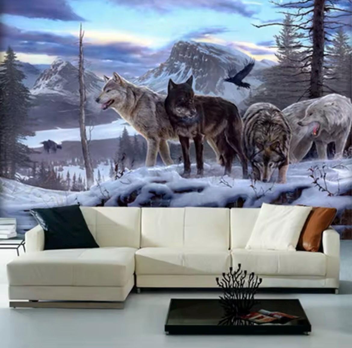 Wolf Wall Mural, Wolf Wallpaper, Animal Wall Mural, Snow Wall Mural ...