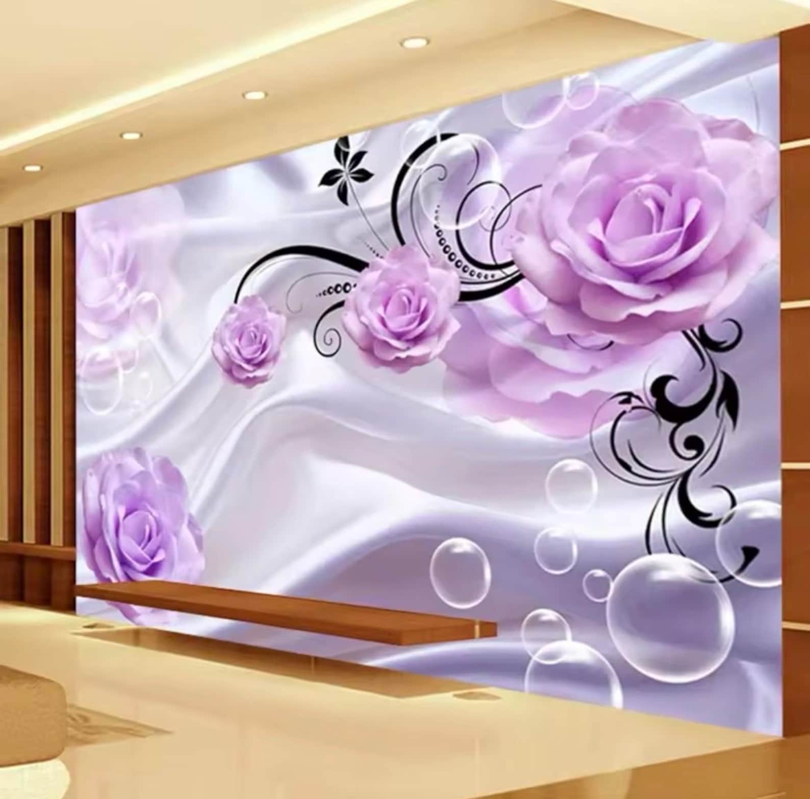 Purple Roses Wall Mural, Roses Wall Mural, Flowers Wallpaper, Floral ...