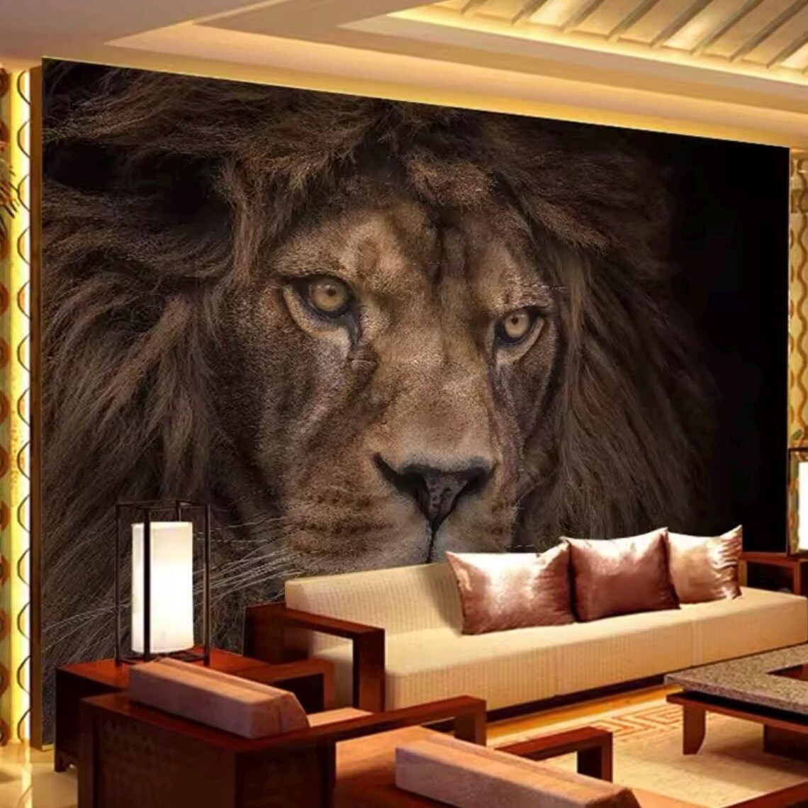 Lion Wall Mural, Lion Wallpaper, Animal Wall Mural, Jungle Wall Mural ...