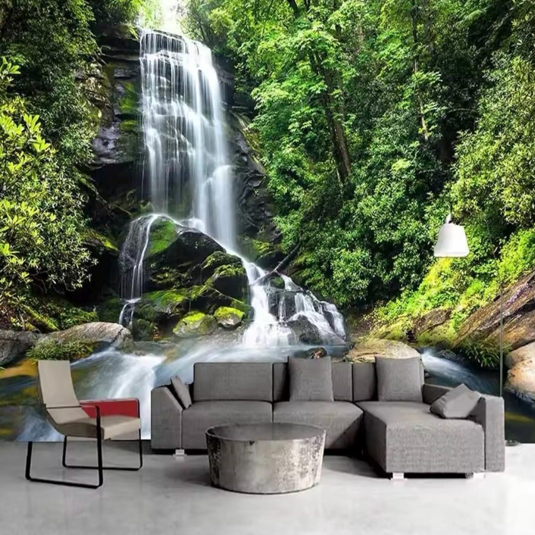 Waterfall Wall Mural, Waterfall Wallpaper, Forest Wallpaper, Trees ...