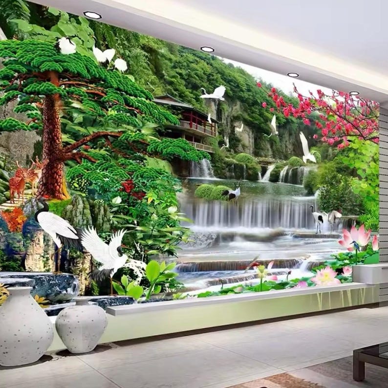 Waterfall Wall Mural, Waterfall Wallpaper, Garden Wall Mural, Landscape ...