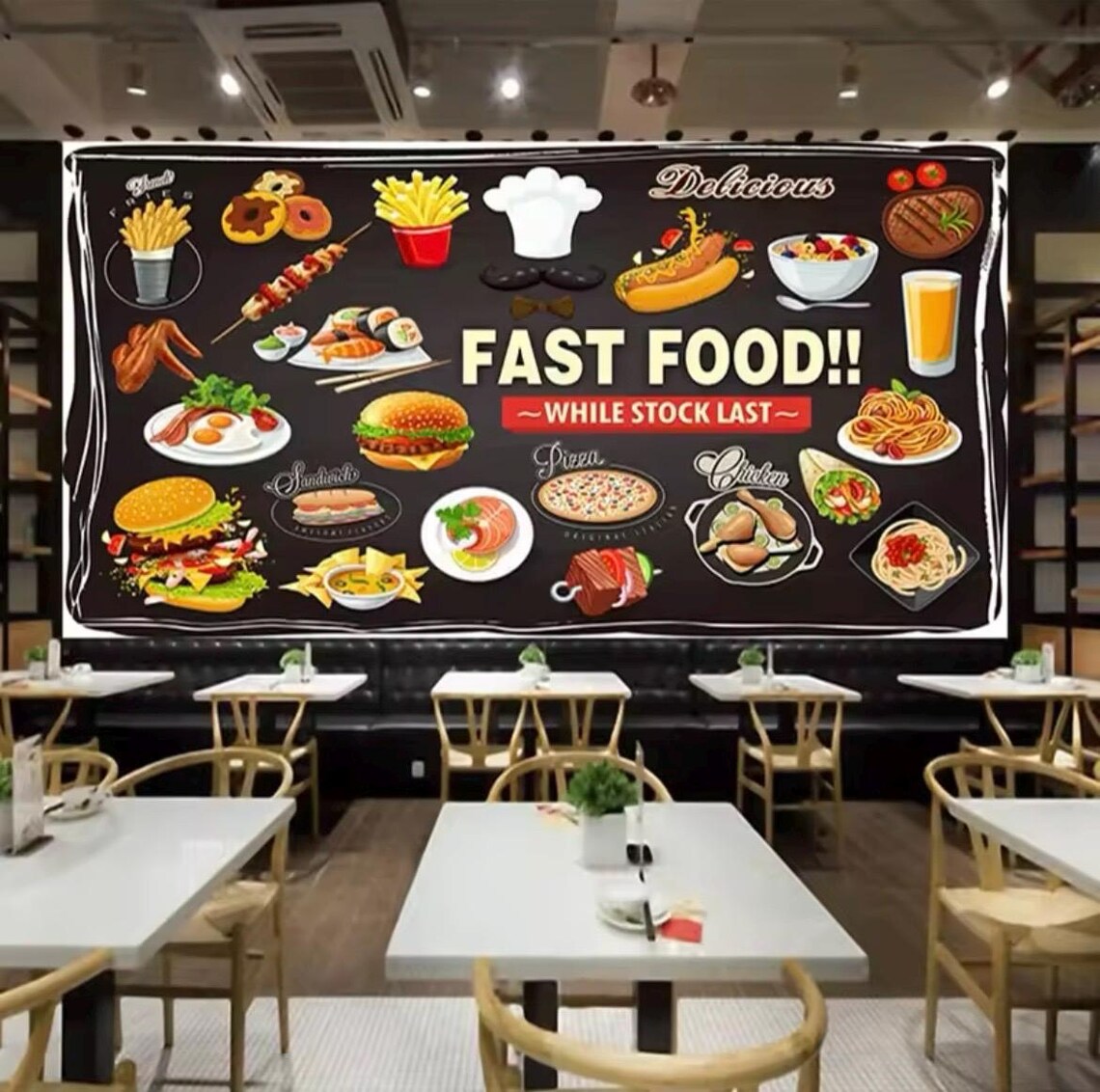 Restaurant Wall Mural, Food Wall Mural, Cafe Wallpaper, Takeaway ...