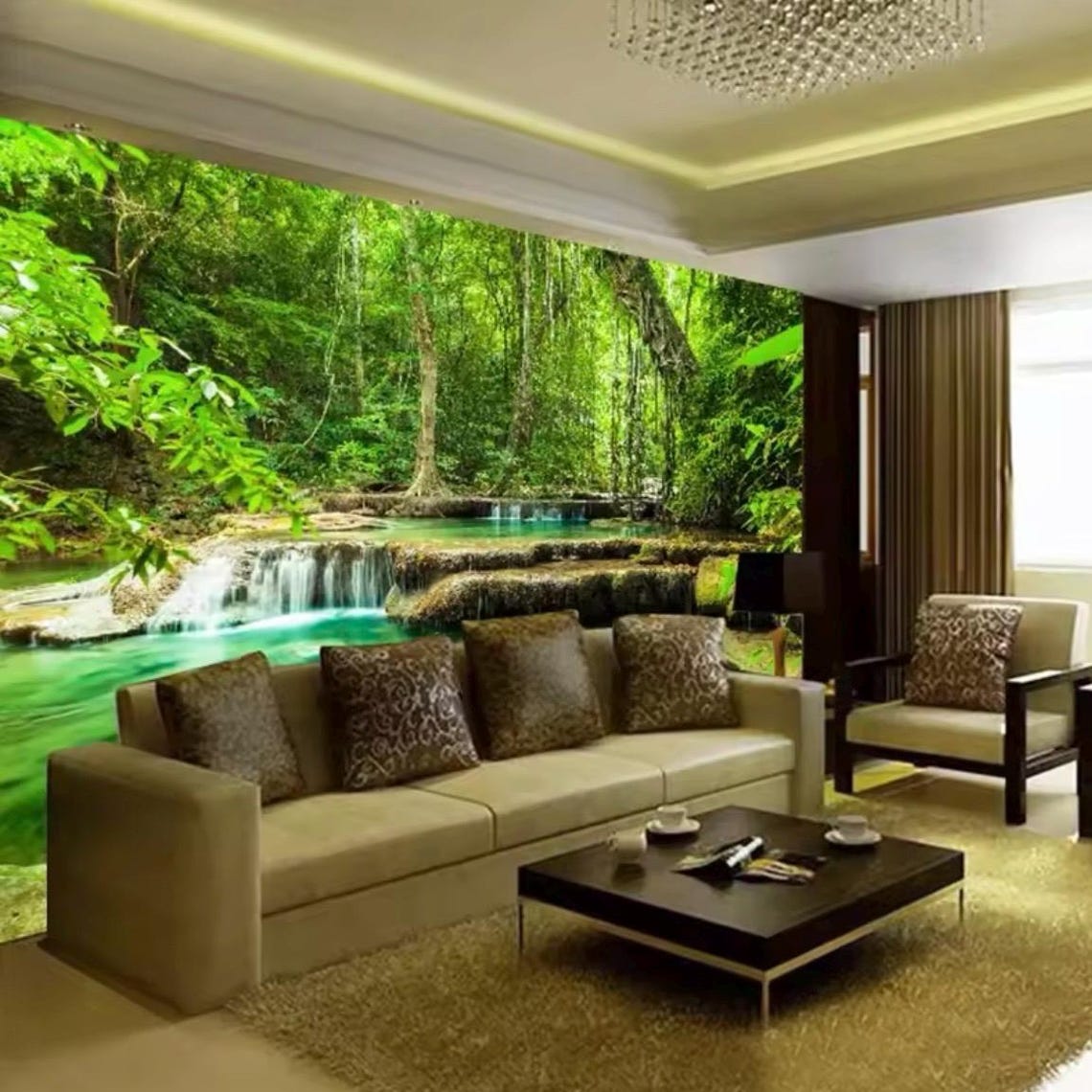Waterfall Wall Mural, Waterfall Wallpaper, Forest Wallpaper, Trees ...