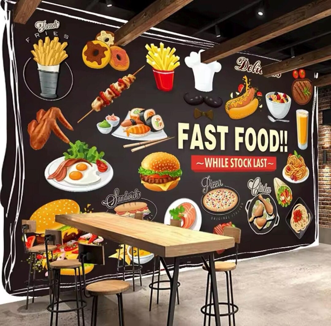 Restaurant Wall Mural, Food Wall Mural, Cafe Wallpaper, Takeaway ...