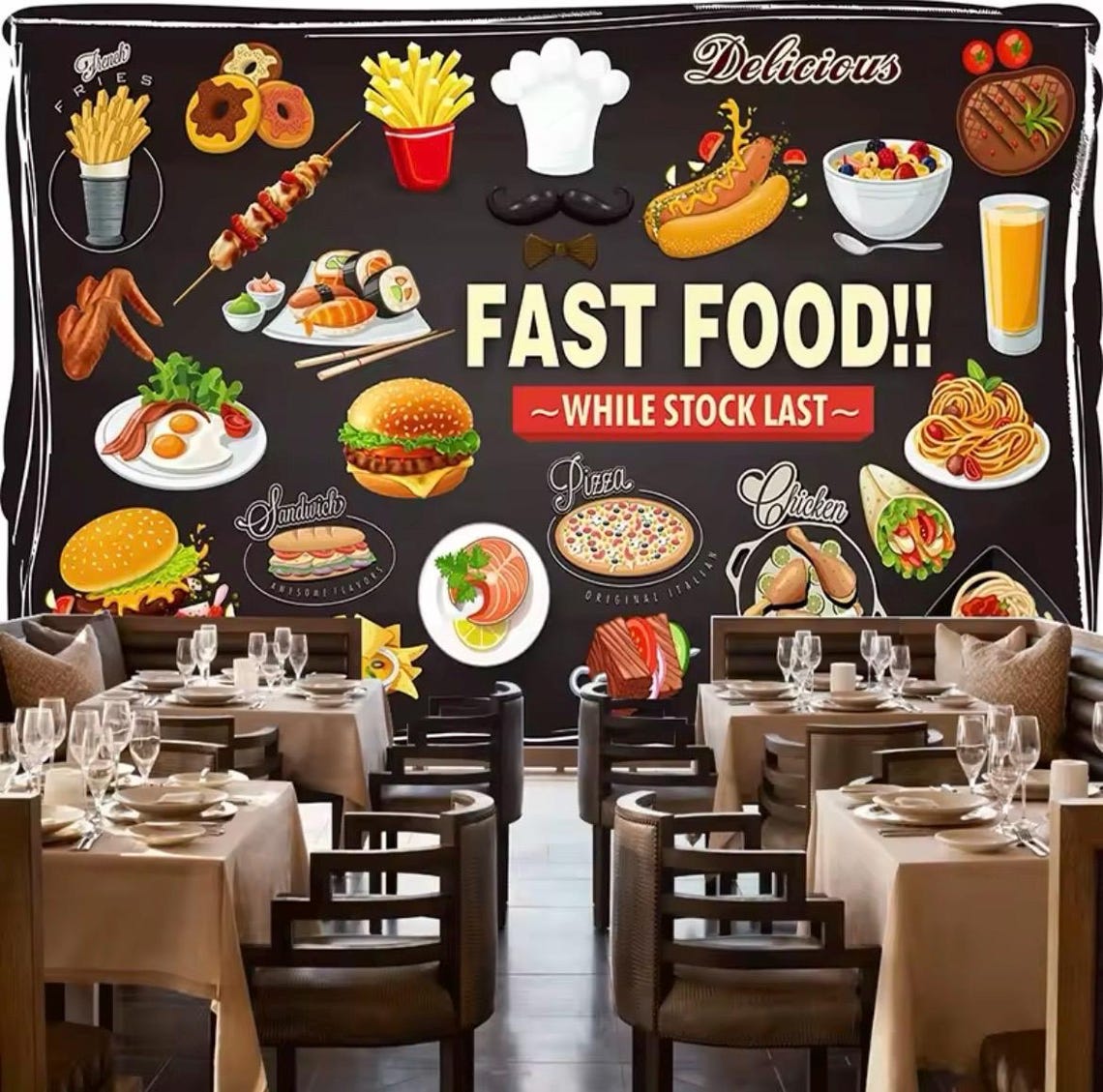 Restaurant Wall Mural, Food Wall Mural, Cafe Wallpaper, Takeaway ...