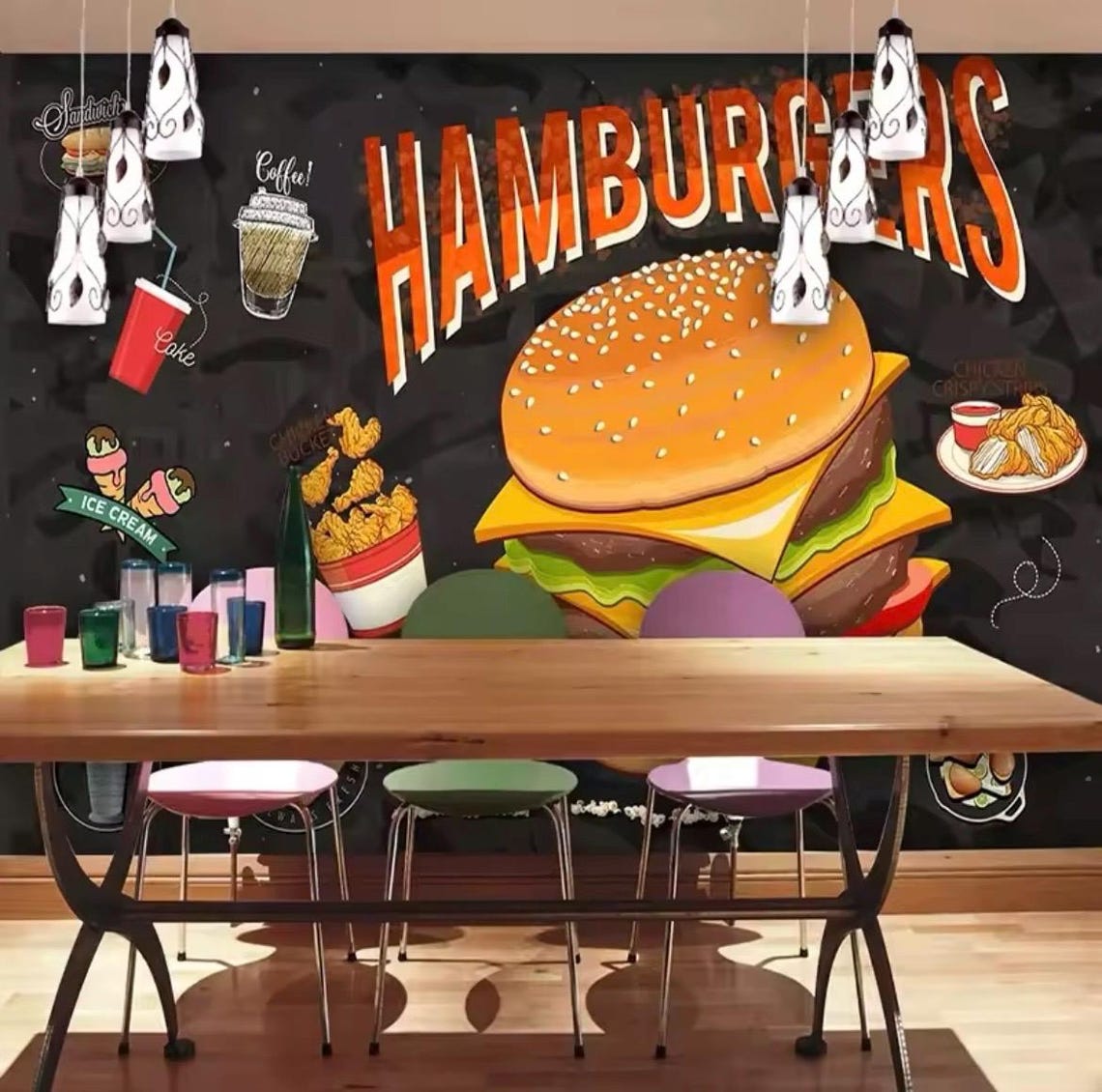 Restaurant Wall Mural, Food Wall Mural, Cafe Wallpaper, Takeaway ...
