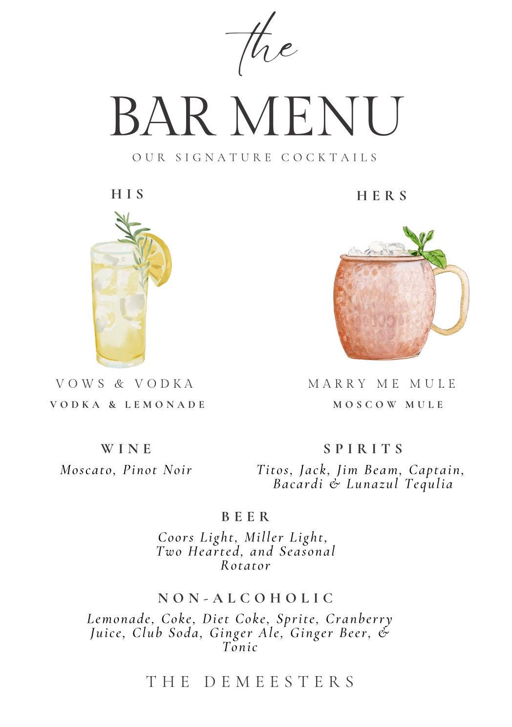 Wedding Bar Menu Digital Download - Etsy