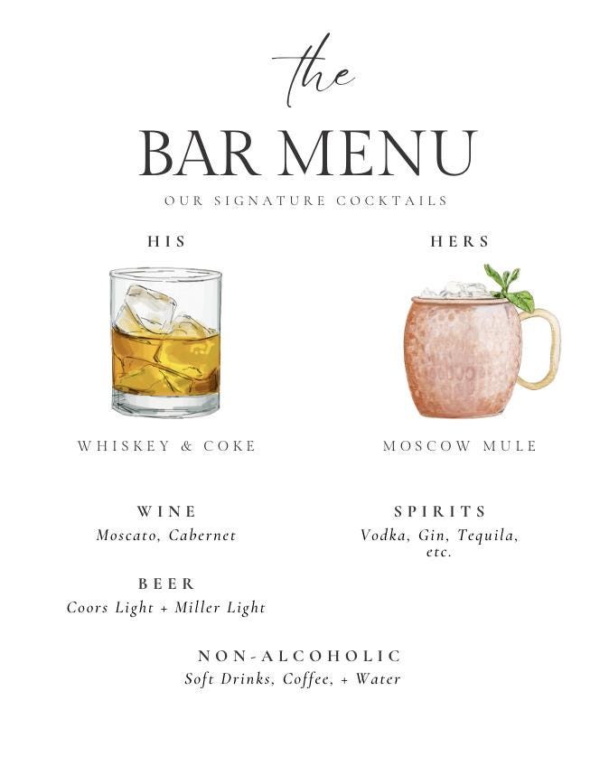 Wedding Bar Menu Digital Download - Etsy