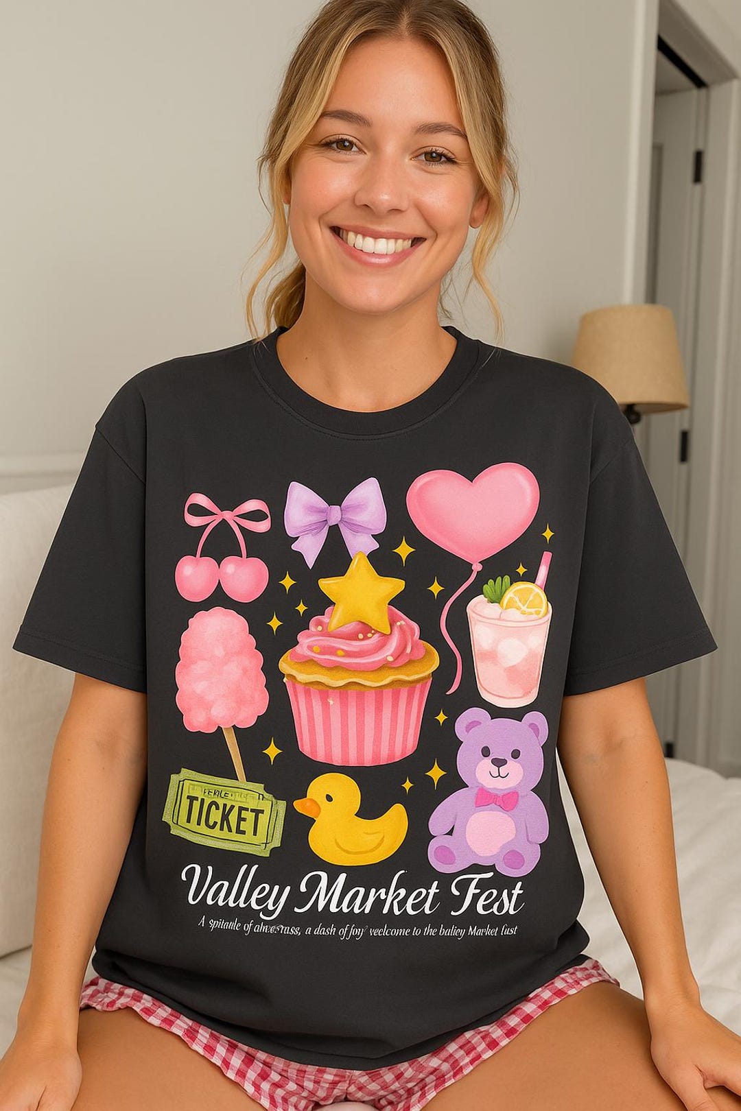 Cute Kawaii Market Fest T-shirt Design PNG – Colorful Cupcake, Teddy ...