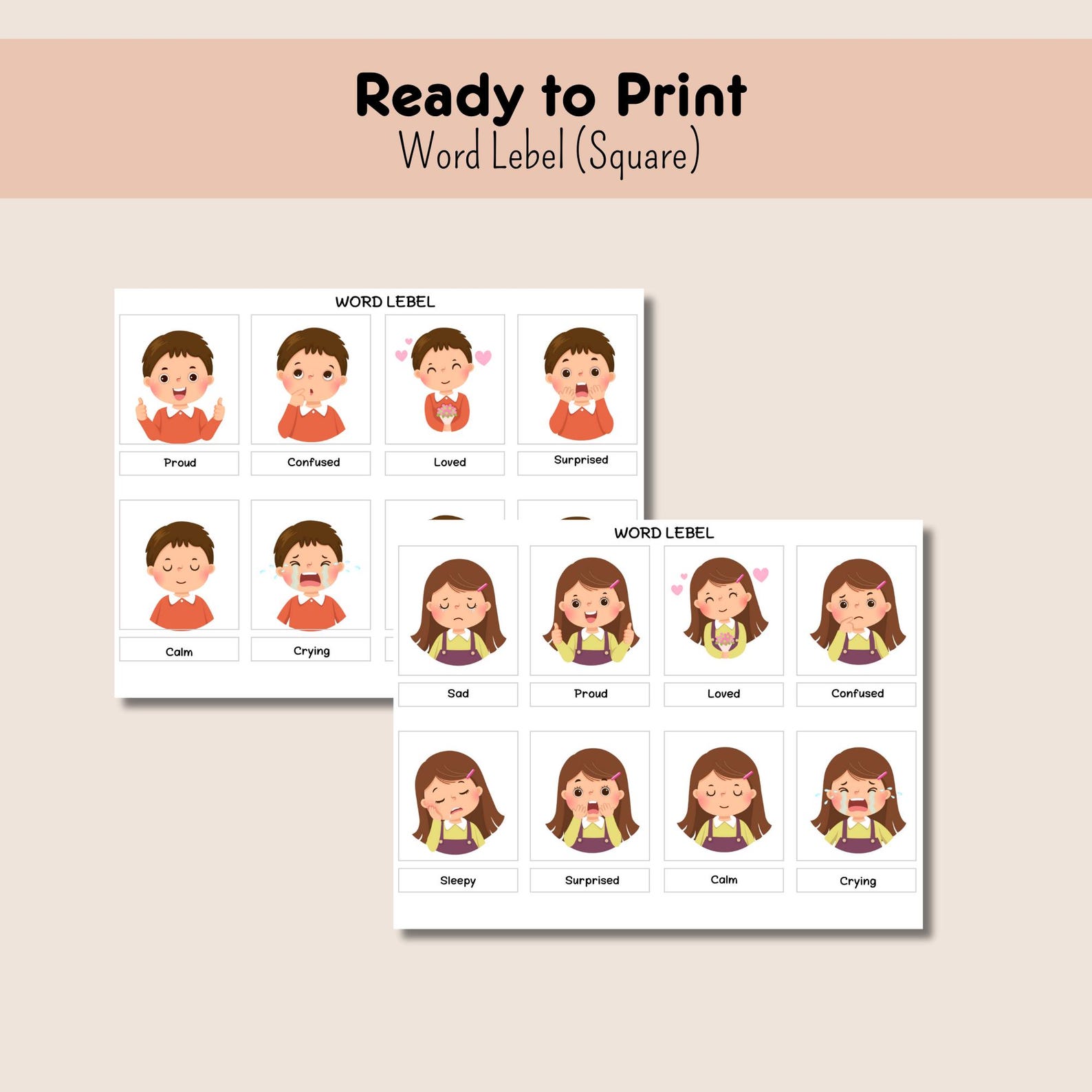 Kids Emotions Flashcards, Feelings Learning Cards, Printable SEL ...