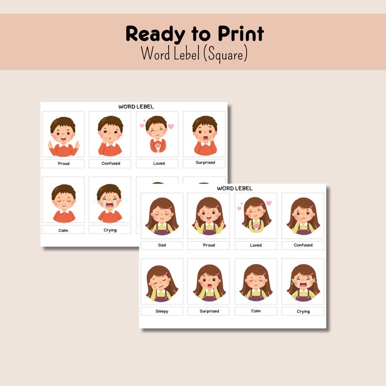 Kids Emotions Flashcards, Feelings Learning Cards, Printable SEL ...