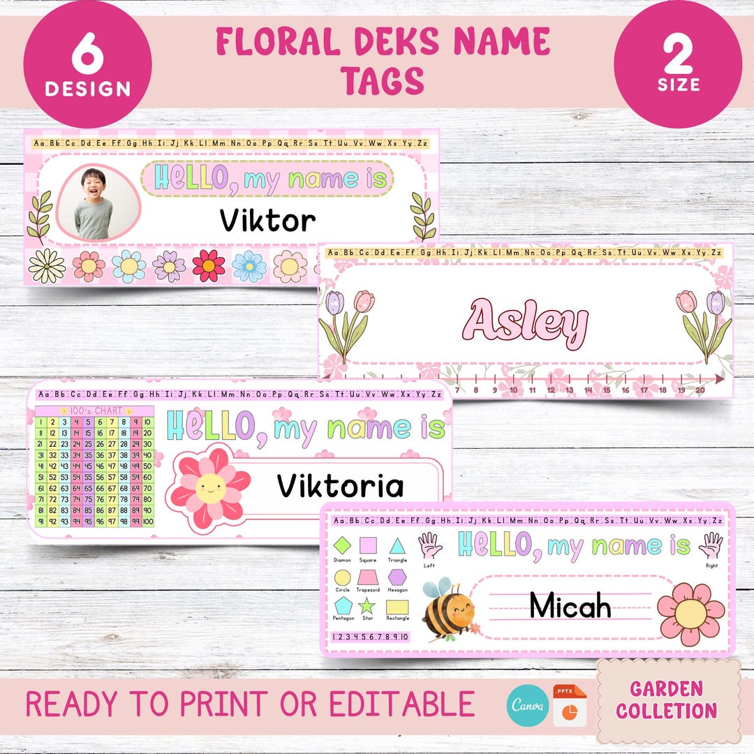 Editable Student Desk Name Tags | Floral Printable Name Plates for ...