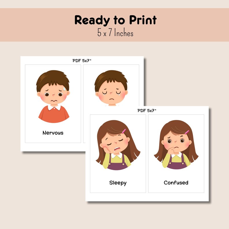 Kids Emotions Flashcards, Feelings Learning Cards, Printable SEL ...