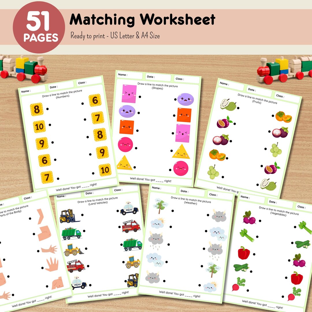 Fun Printable Matching Worksheet for Kids, Match the Picture, Printable ...