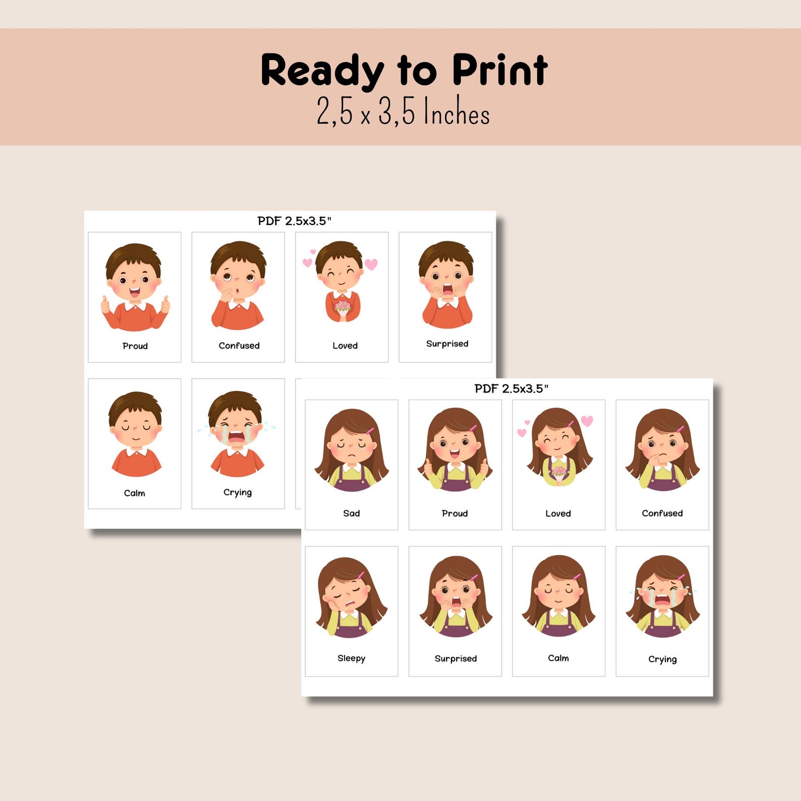 Kids Emotions Flashcards, Feelings Learning Cards, Printable SEL ...