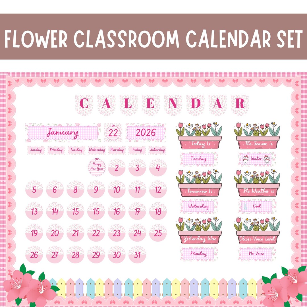 Flower Classroom Calendar Set for Girls Class | Days, Weather, Seasons ...