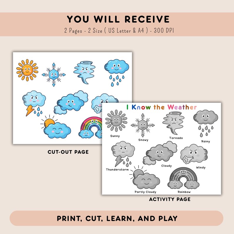 Printable Weather Matching Worksheet, Match the Picture, Montessori ...