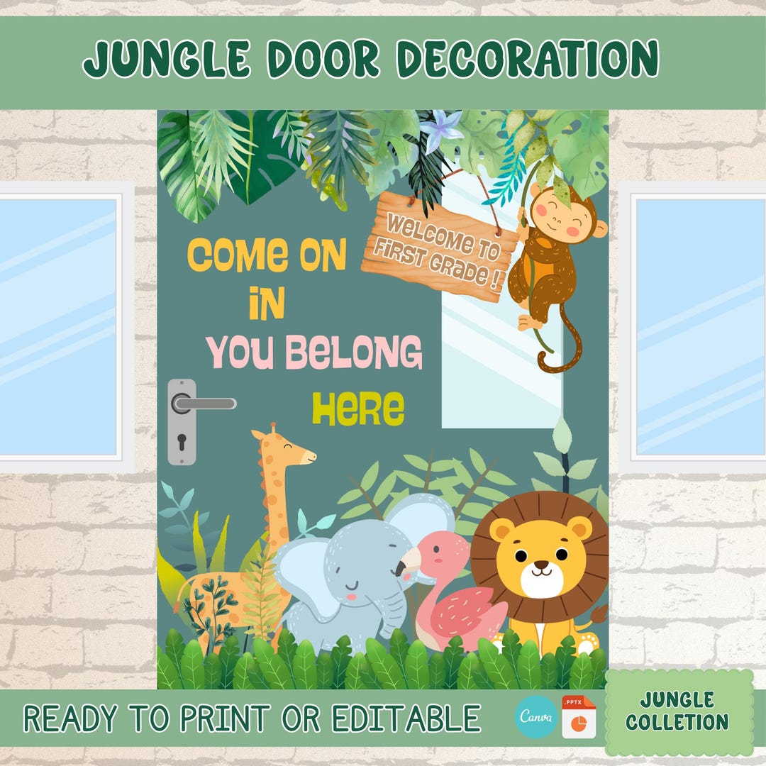 Welcome Classroom Door First Grade Jungle Decor Ideas | Safari and Wild ...