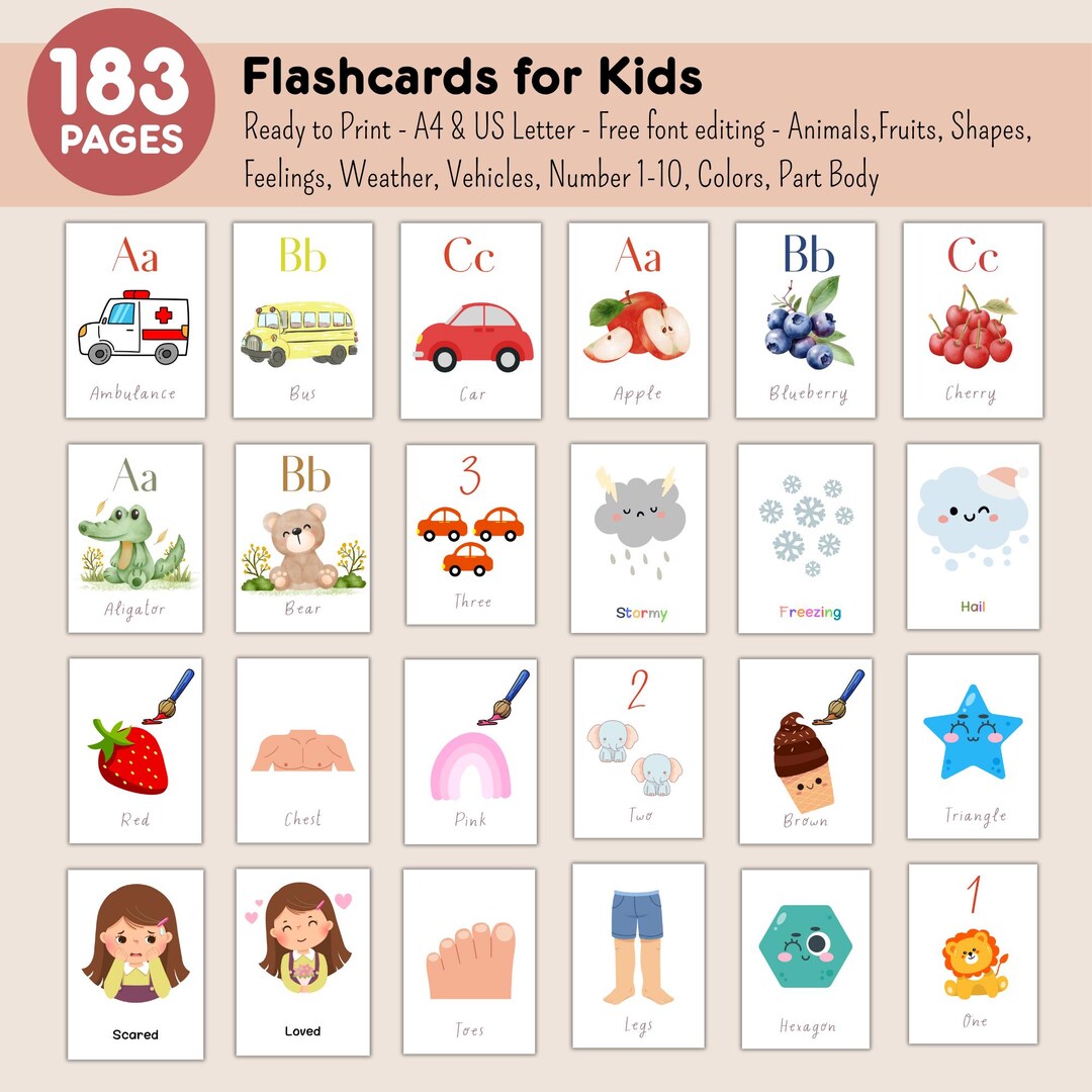 Preschool Flashcards Bundle, Printable ABC Flash Cards, Beginning ...
