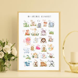 Watercolor Animal Alphabet Poster – Cute ABC Wall Decor for Playroom ...