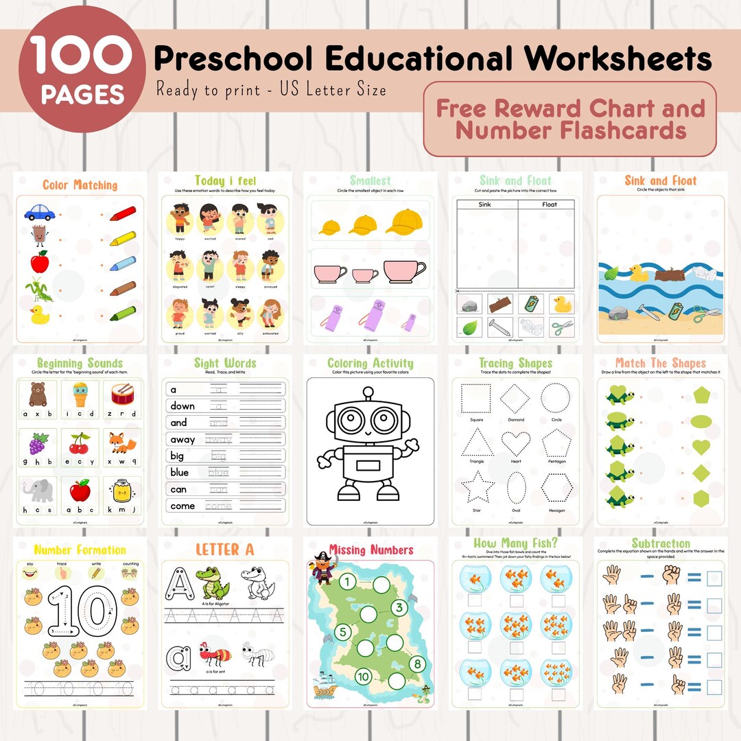 Pre K Learning Worksheets, Writing Practice Sheets, Matching Activity ...