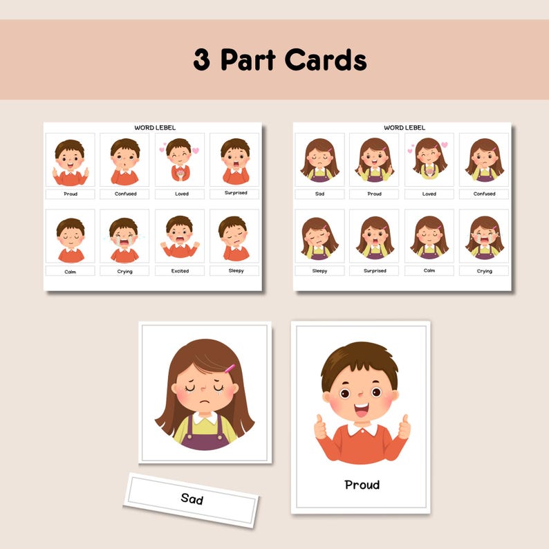 Kids Emotions Flashcards, Feelings Learning Cards, Printable SEL ...