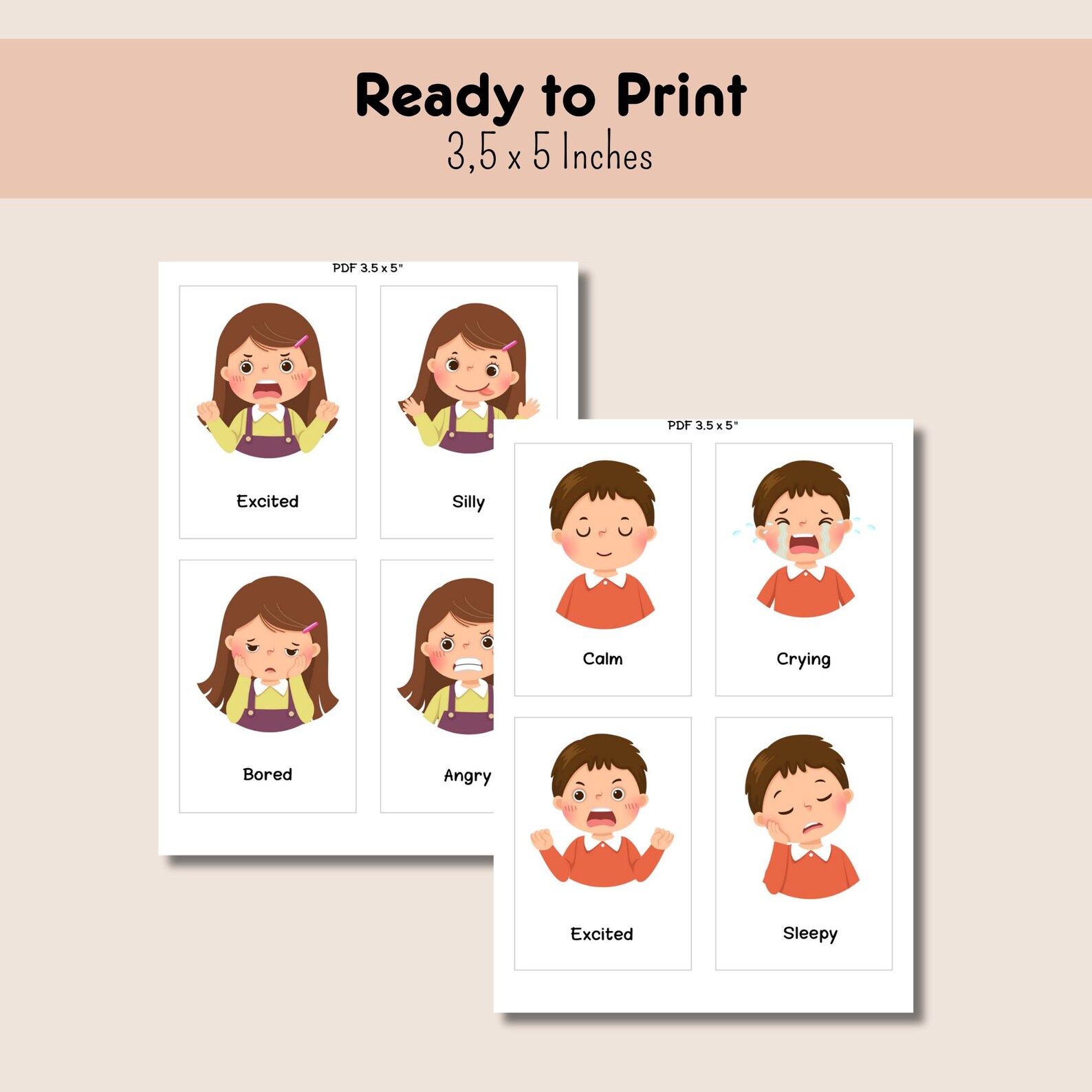 Kids Emotions Flashcards, Feelings Learning Cards, Printable SEL ...