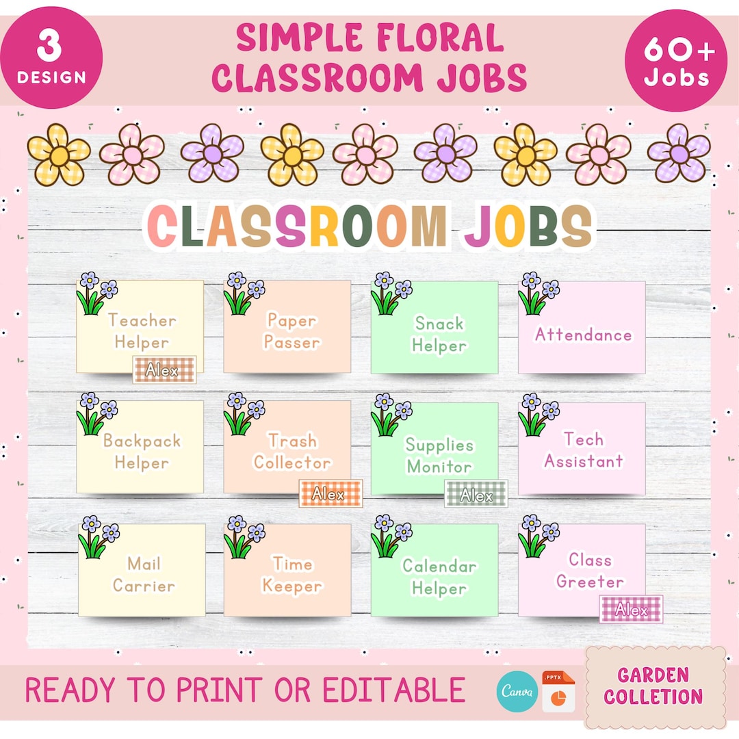 Floral Classroom Jobs List Display for K-2 & Elementary School, Class ...